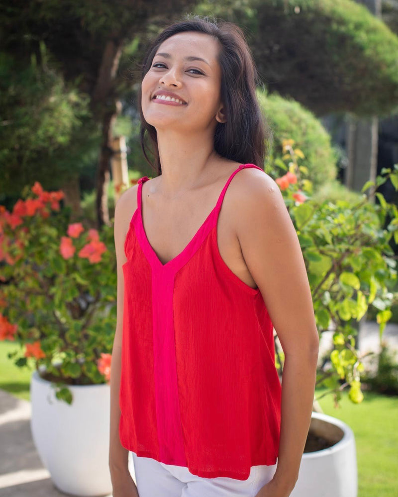 Clara Top - Red/Fuchsia – White Ginger Tanglin