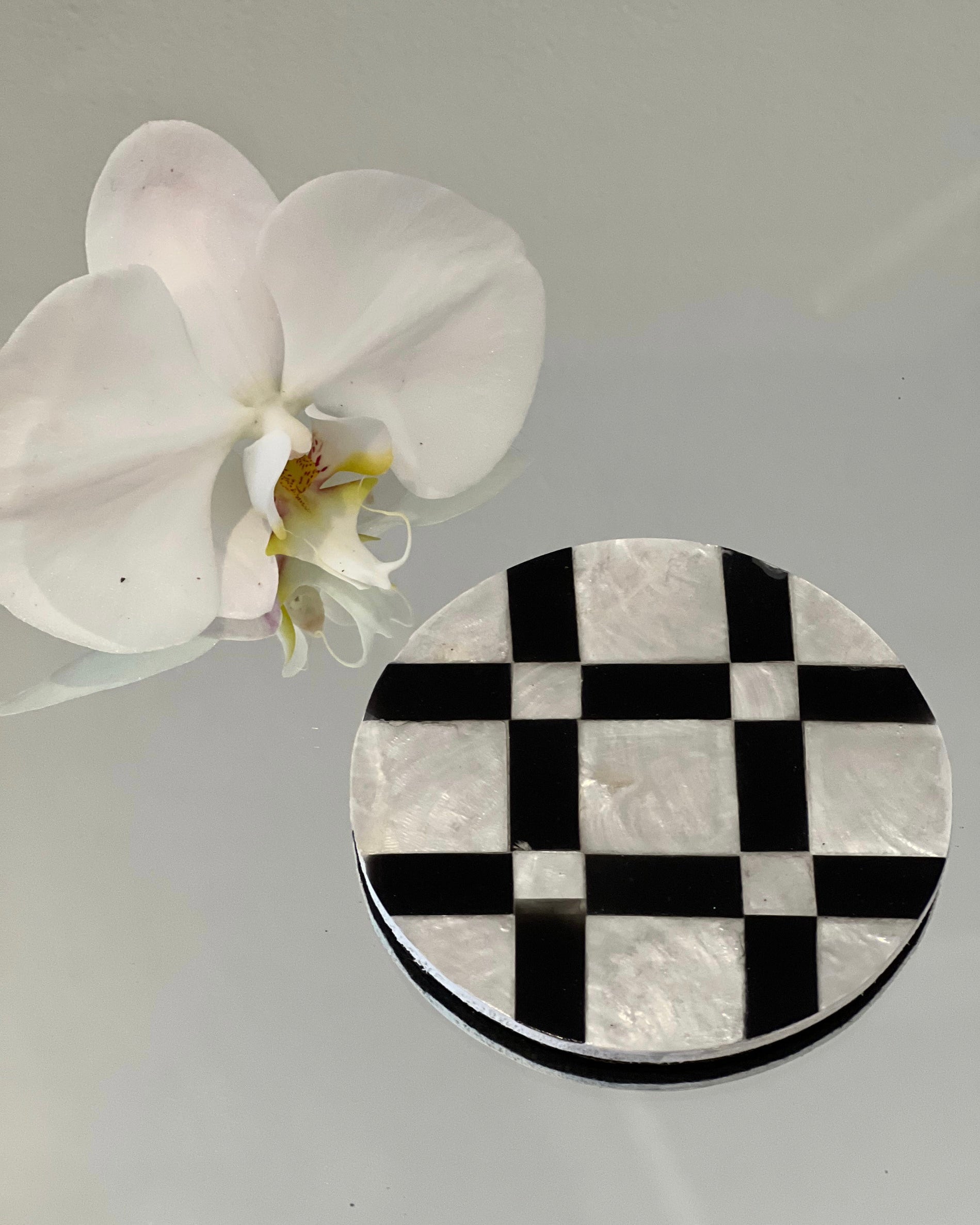 Bali Checkboard Coaster x 2 | White Ginger Stamford | Monochrome Tableware